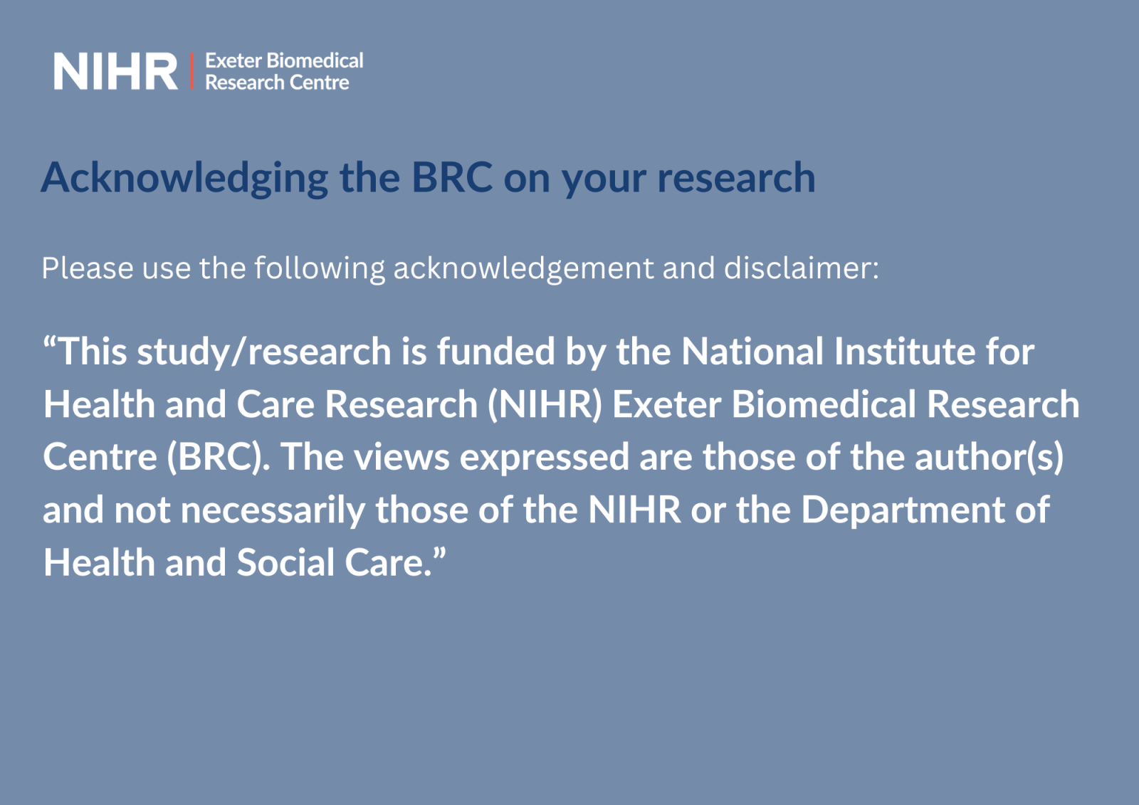 How to acknowledge us - Exeter Biomedical Research Centre